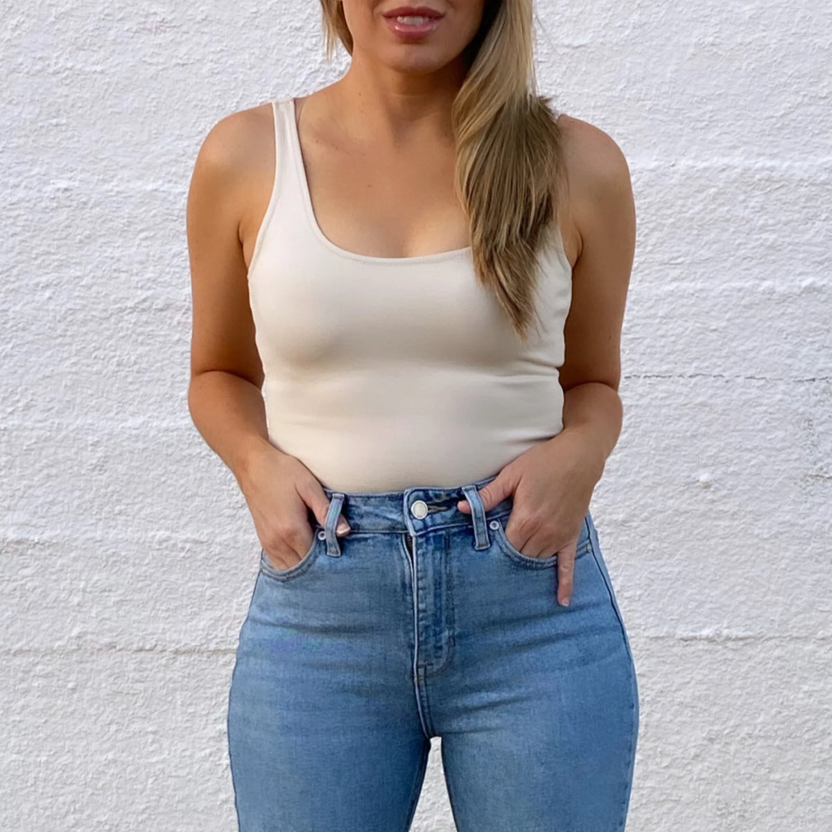 Classy Ponte Tank Bodysuit Cream – ReservedChic